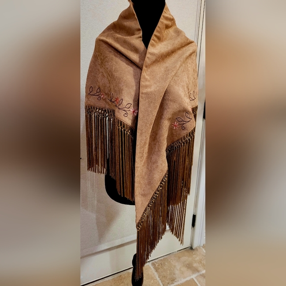 Accessories | Vintage Bohemian Shaw Suede Fringe Tassels Tan With ...